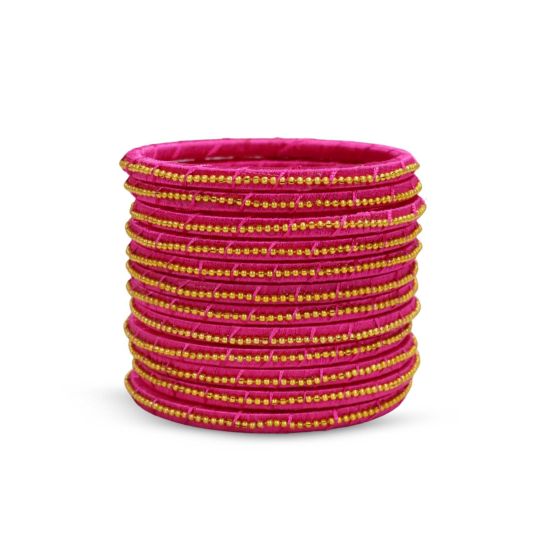 Silk Thread Bangles Ball Chain Design || Set of 12 || Pink || Saras ...